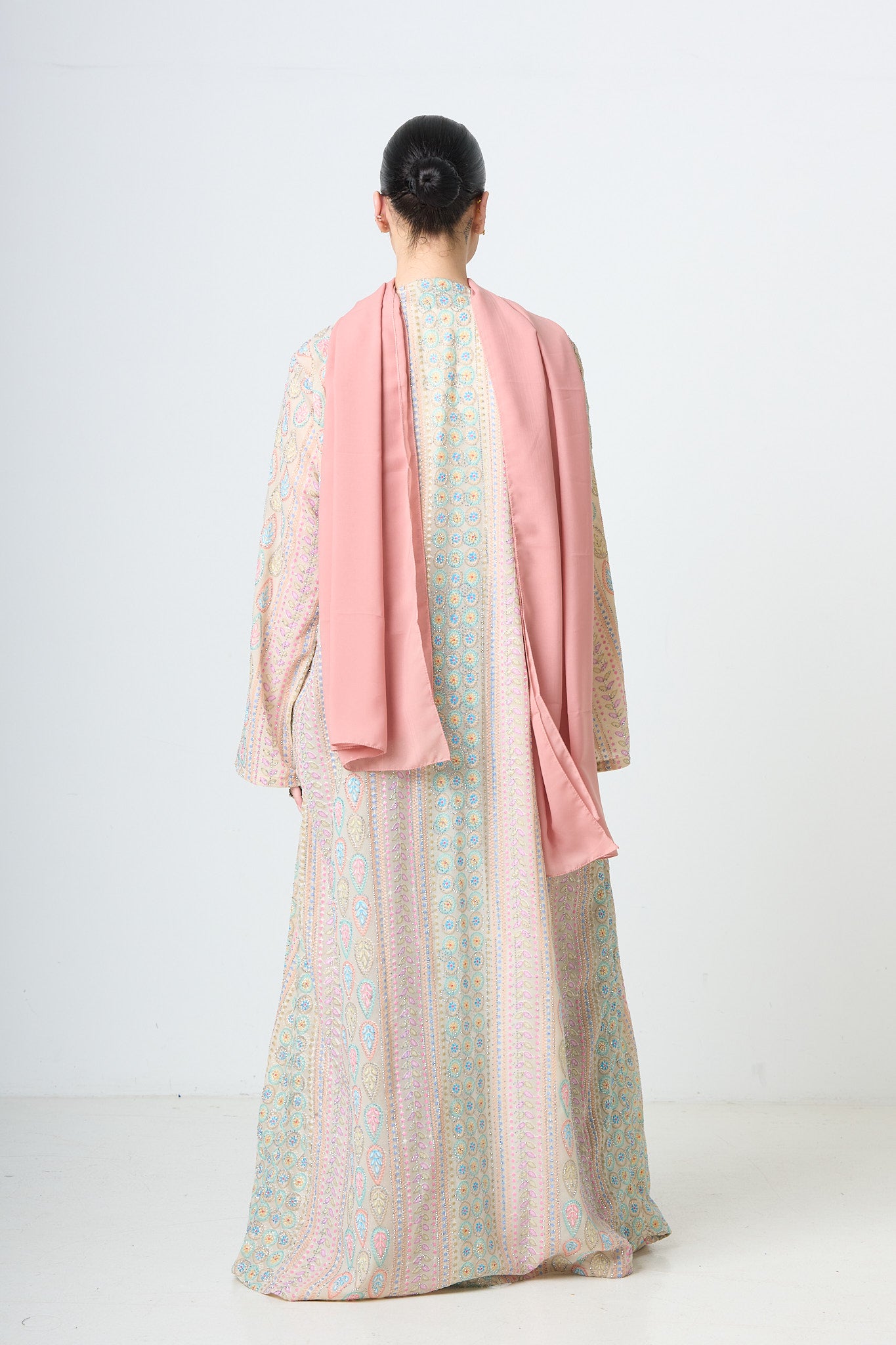 Pastel Shimmer Print Abaya - Beige – Abaya heavens